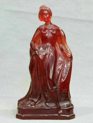 11" Chinese Red Amber Carving Dynasty Palace Beauties Woman Seat ...