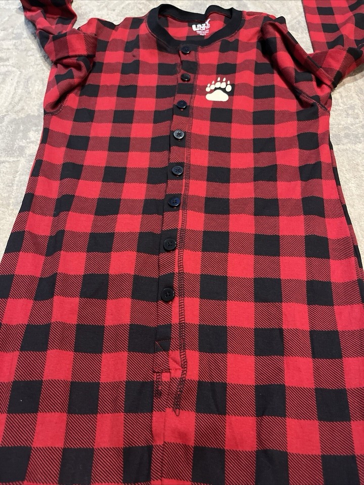 New Lazy One Adult Red Black Plaid One Piece Pajama Flap Jacks UNISEX ...
