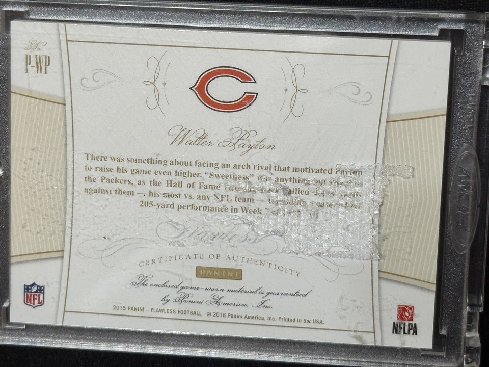 2015 Panini Flawless Walter Payton Game-Worn Patch /20 – Magnetic Case ...