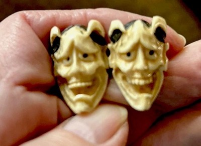 Sterling Artisan Vintage Carved Devil Demon Face Mask Cuff Links | eBay