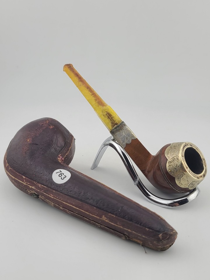 Antique 1940's Magyar Occa Pipe Silver Band Meerschaum Lined w/ Case ...