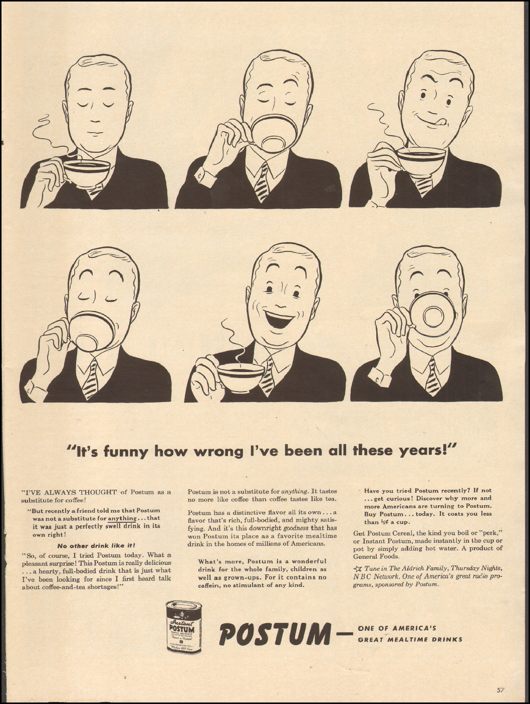 1942 Vintage ad for POSTUM `Mealtime Drink`Art Cartoon (041617) | eBay