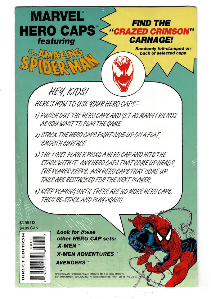 Amazing Spider-Man Hero Caps Marvel Comics #1 1993 Pogs Venom Carnage ...