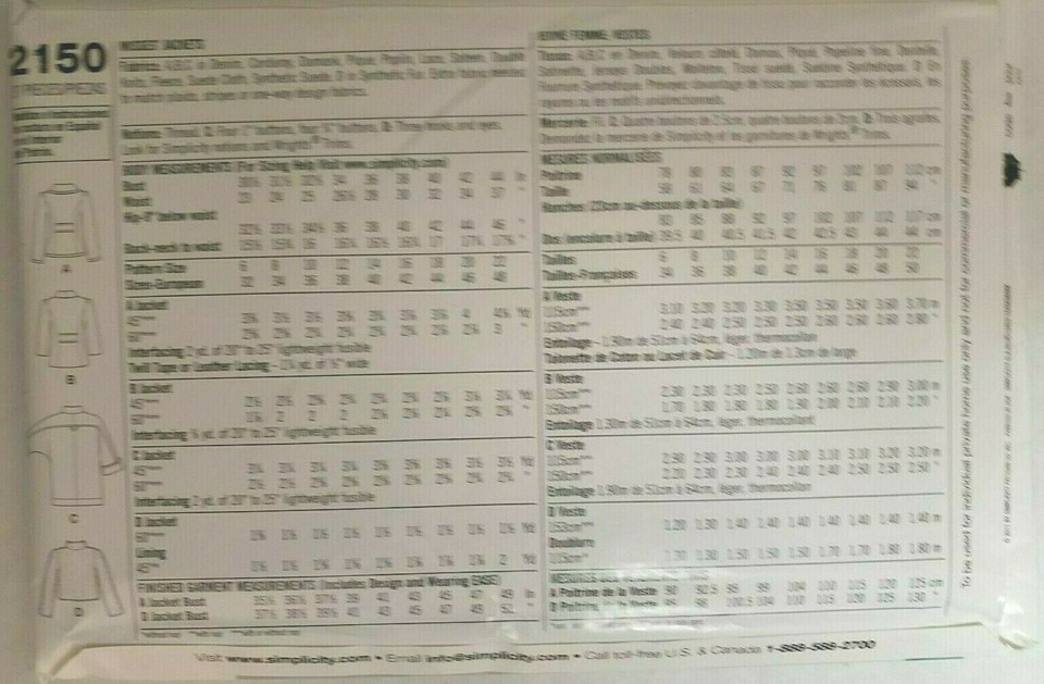 SIMPLICITY 2150 MISSES JACKETS 4 STYLES SIZES 6-14 UNCUT | eBay