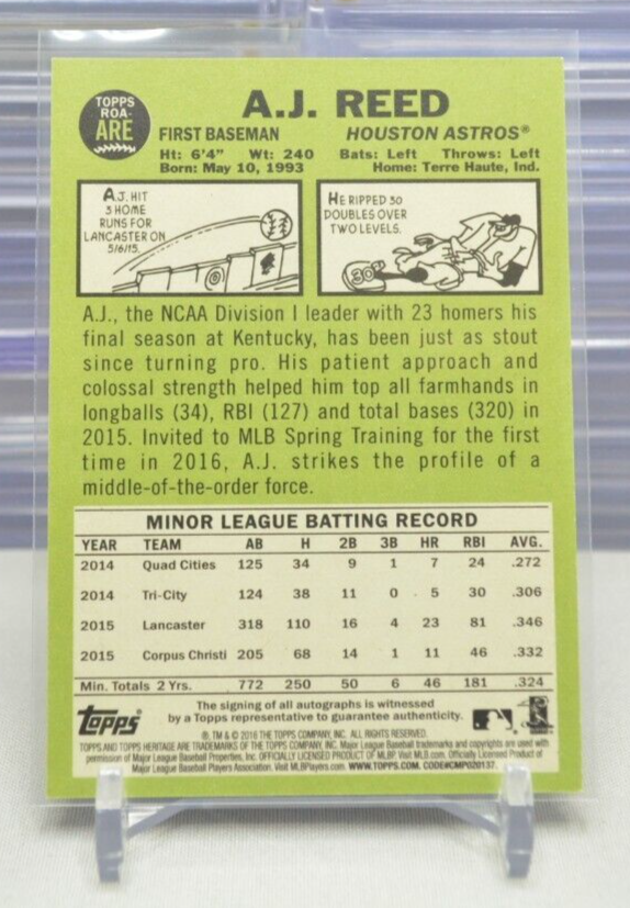 A.J. Reed 2016 Topps Heritage High Number Real One Auto #ROA-ARE Rookie ...