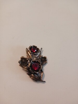 Vintage Floral Red Gems Pin Brooch | eBay