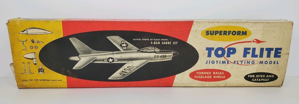 Vintage Top Flite F-86D Sabre Jet Model Airplane Kit Box Misc Parts ...