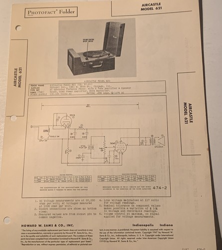 Aircastle Model 621 February 1947 Photofact Folder F1 | eBay