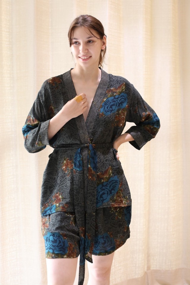 Chiffon Silk Shorts &Jacket Matching Set, Short Robe Duster & Knicker ...