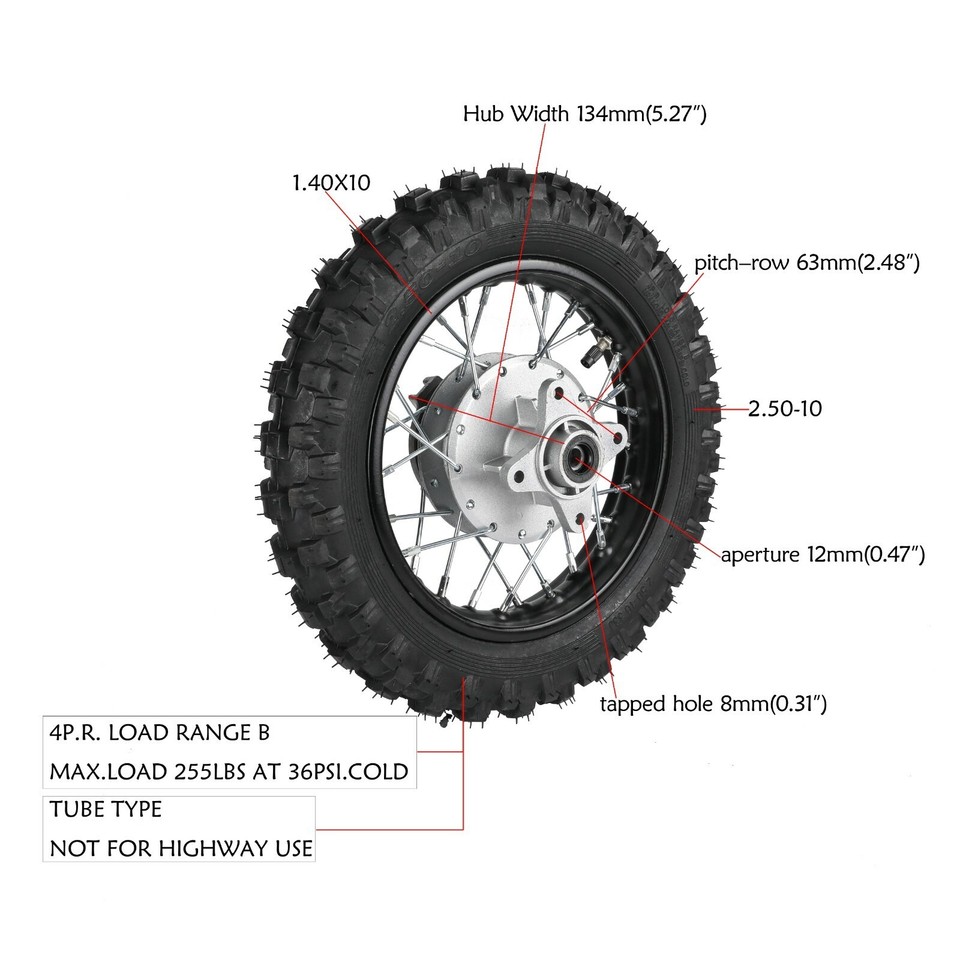 Rear Wheel Rim 2.50-10 Tire Tube + 420 Sprocket Drum Brake for CRF50 ...