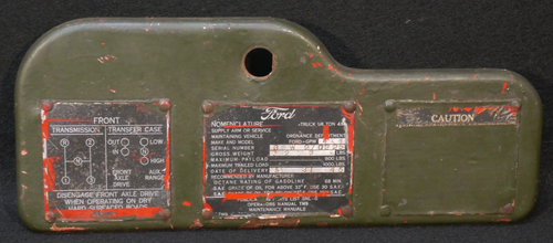 WW2 US GPW Ford 4x4 Truck "Jeep" Data Plates 5/31/45 & Glove Box Door ...