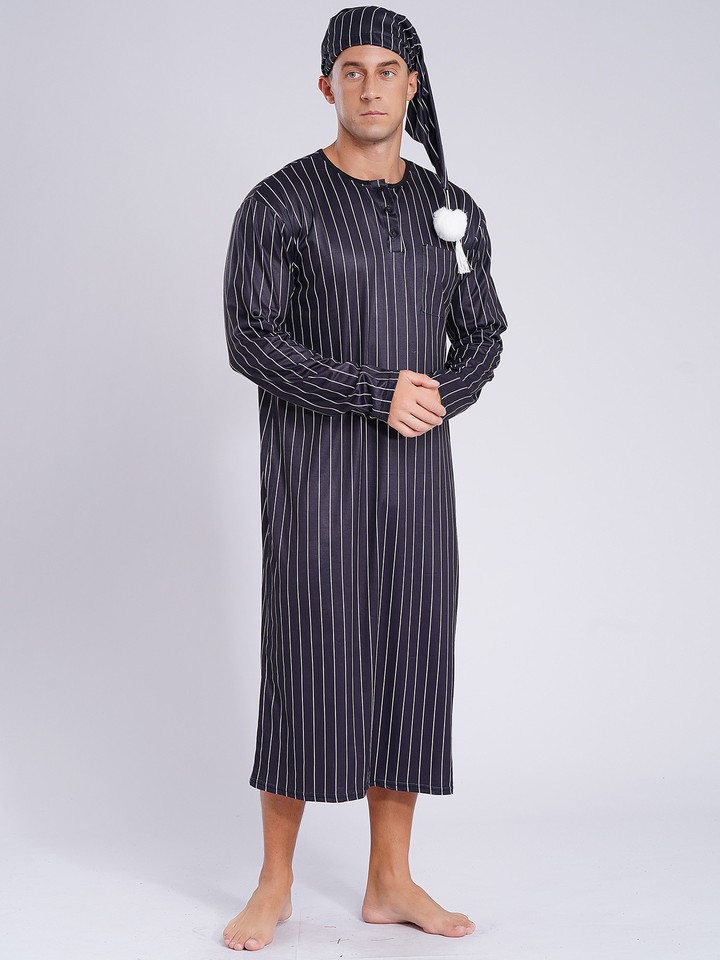 Mens Pajamas Nightshirt Nightgowns Arab Nightwear Plaid With Hat ...