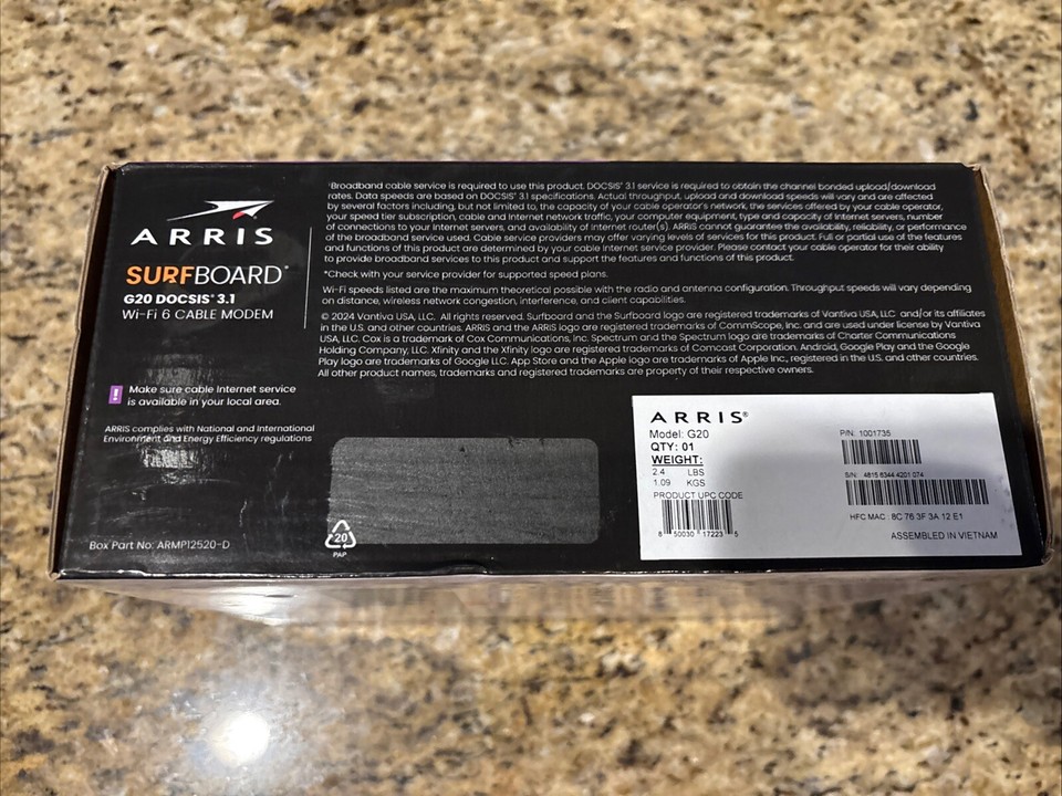 ARRIS - SURFboard G20 DOCSIS 3.1 Cable Modem AX3000 ROUTER *Open-box ...