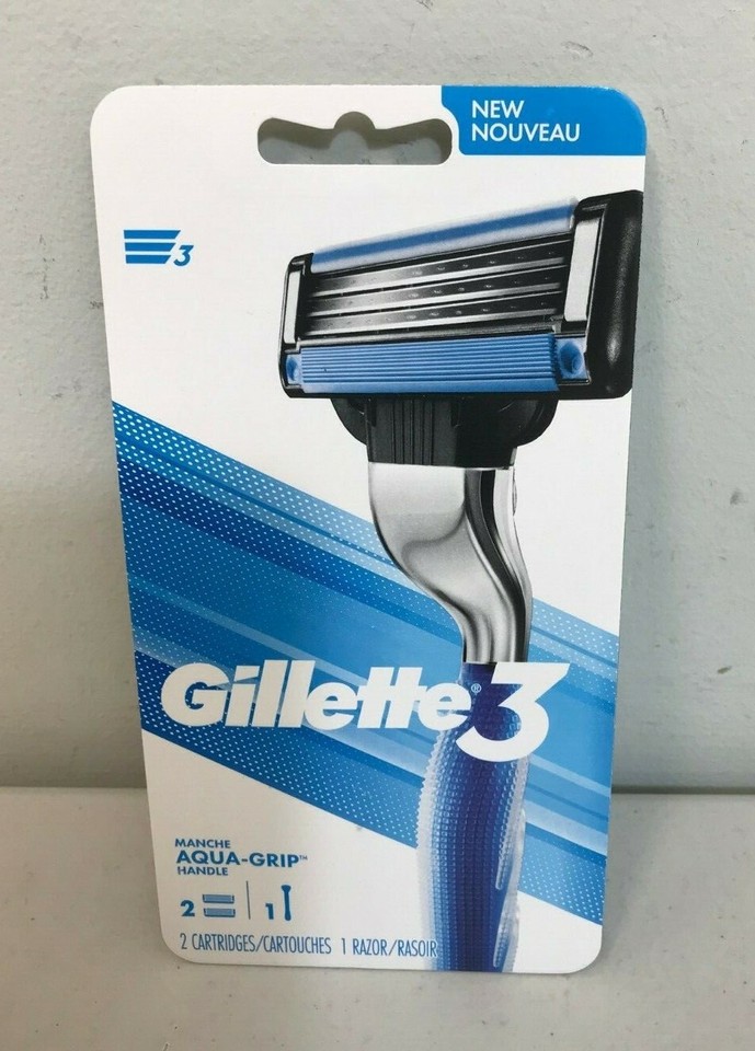 GILLETTE 3 each w/AQUA-GRIP handle and 2 cartridge | eBay