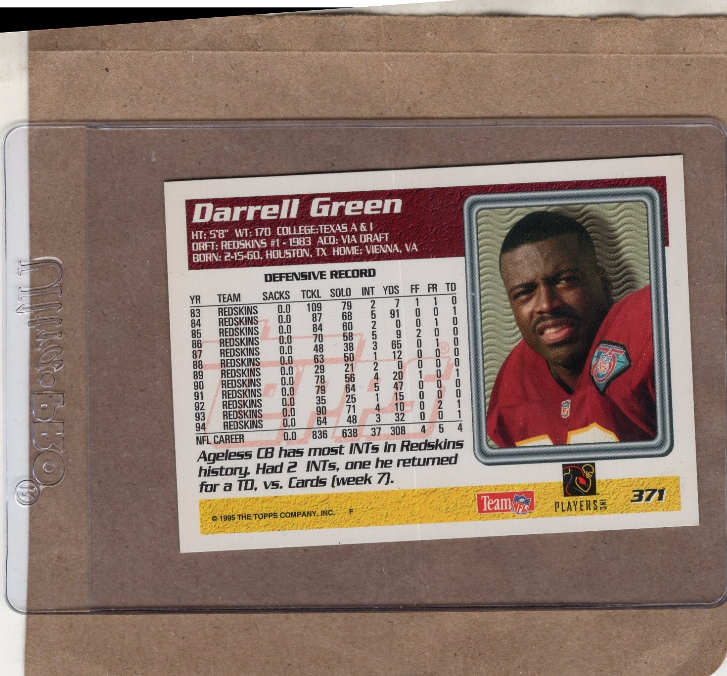 1995 Topps Darrell Green Washington Redskins #371 NrMt | eBay