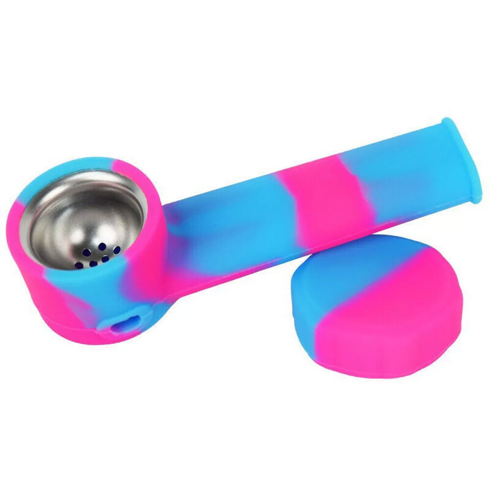 5PCS 3.4'' Mini Silicone Smoking Hand Pipe with Metal Bowl & Cap Lid ...