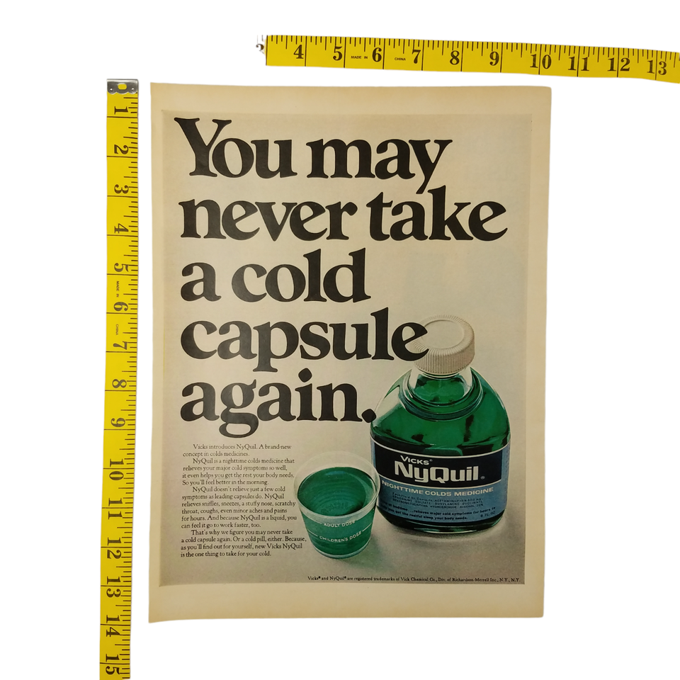 1968 Vicks NyQuil Vintage Print Ad You May Never Take A Cold Capsule ...