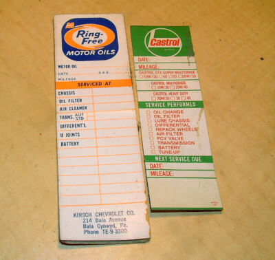 Vintage Door-Jam Label "Oil Change" CASTROL RING-FREE Original Stick-On ...