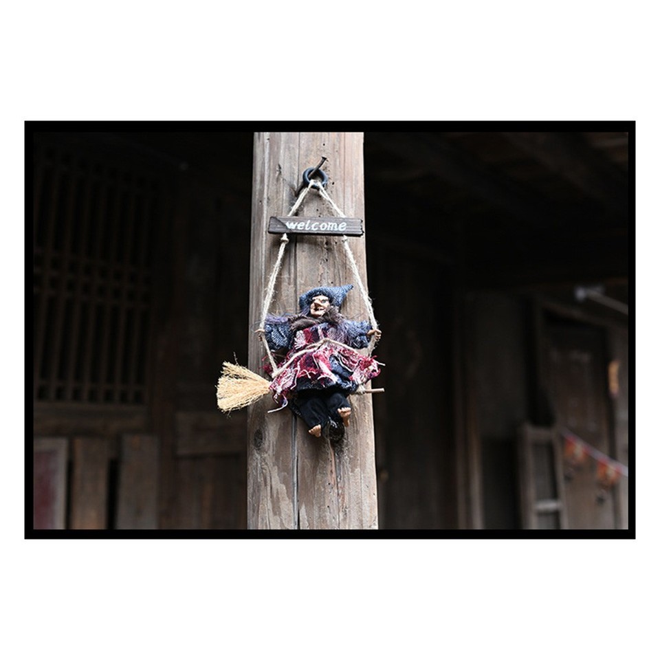 2 Pcs Witch Broom Hanging Halloween Decoration Fabric Costume Prop Grey ...