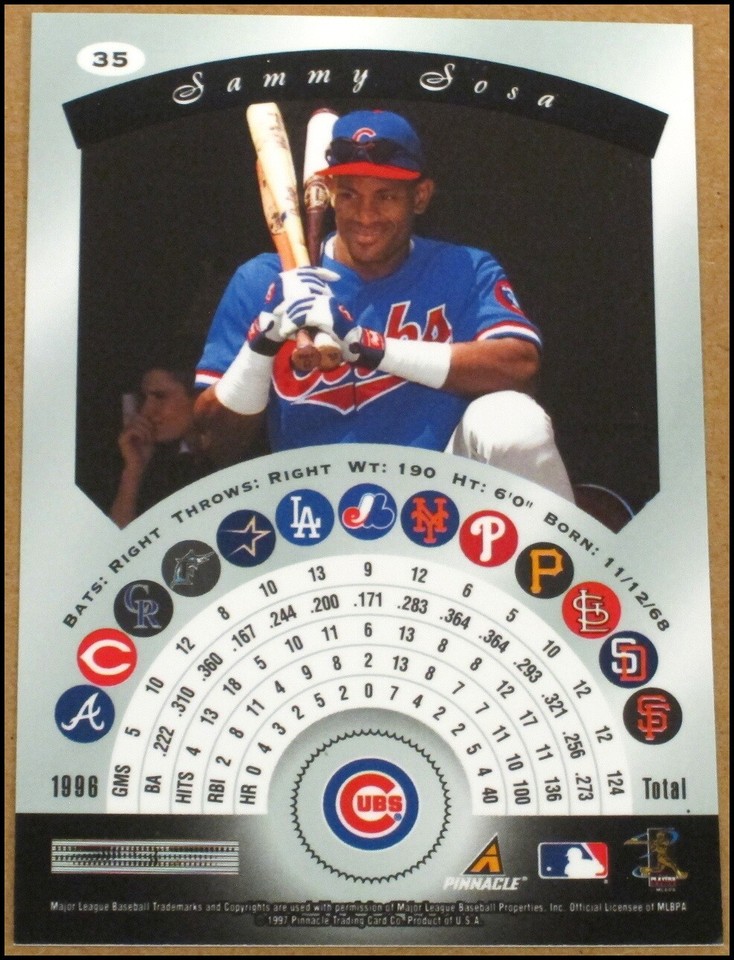 1997 Pinnacle Certified Sammy Sosa Baseball Card #35 Chicago Cubs NRMT ...