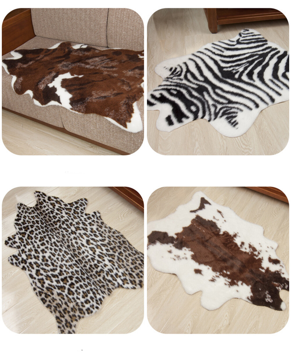 Faux Fur Animal Print Hide Skin Rug Cowhide Area Rug Floor Mat Carpet ...