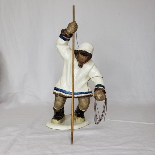 C. Alan Johnson Alaska Inuit Man Seal Hunter Rope/Spear Ceramic ...