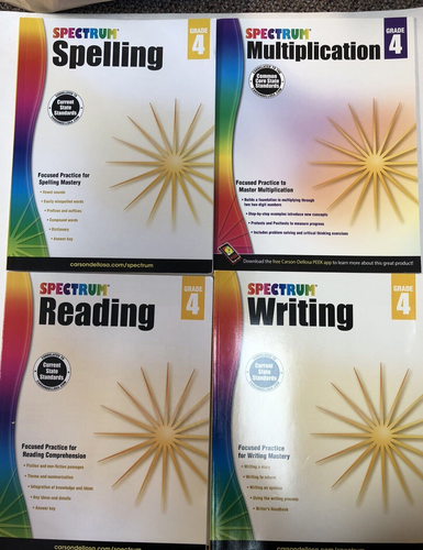 Lot of 4 Spectrum Grade 4 Workbooks Writing Reading Spelling Math ...
