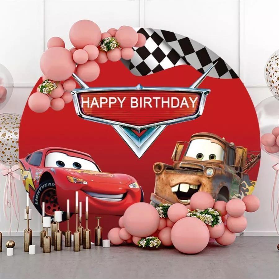 Round Cartoon Cars Backdrop Happy Birthday Party Photo Background ...