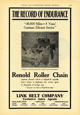 1908 Link Belt Co. Ad: The Record of Endurance - Renold Roller Chain ...
