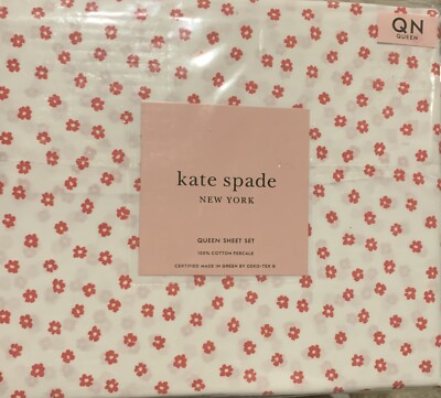 Kate Spade Floral Queen Sheet Set Pink On White 100% Cotton Percale NEW ...