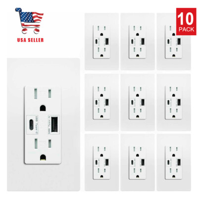 USB Type C Wall Outlet Duplex Receptacle 15A, Smart 4.8A Quick Charging ...