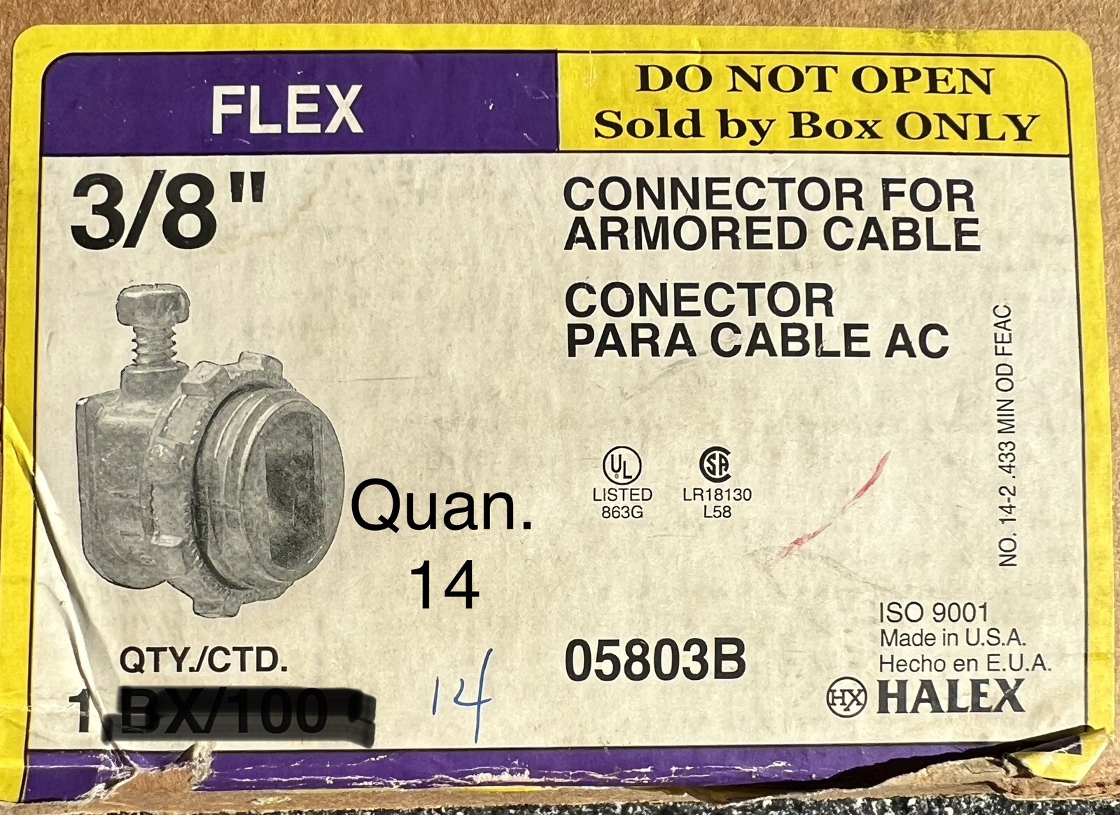 HALEX 05803B 3/8 Inch Flex Conduit BX Cable Connector for sale online ...