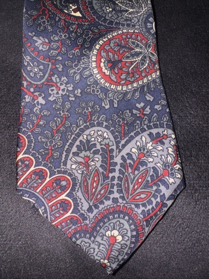 Vintage DAKS Silk Neck Tie Blue And Red Paisley | eBay