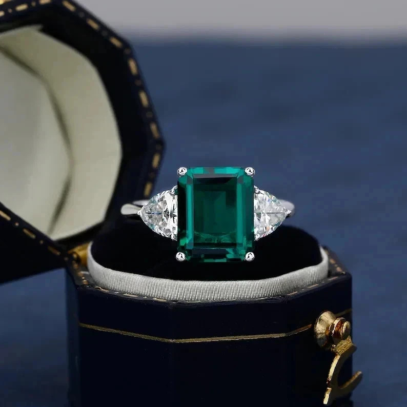 5.50 Ct Emerald Cut Natural Emerald Proposal Diamond Ring 14K Solid ...