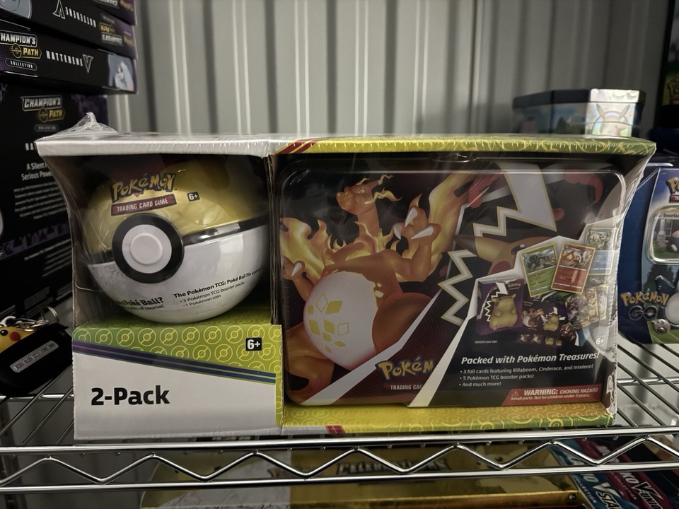 Pokemon Cards 2-Pack Poke Ball Tin + Collector Chest Charizard Lunch ...