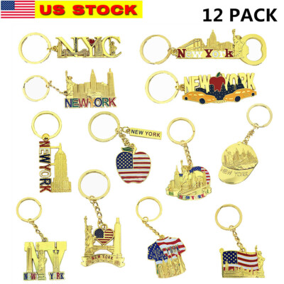 12 Pack Gold New York City Metal Keychains NYC KeyRing Souvenir ...