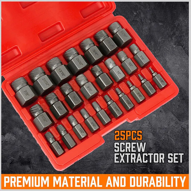 25Pcs Screw Extractor Set Hex Head Multi-Spline Easy Out Bolt Extractor ...