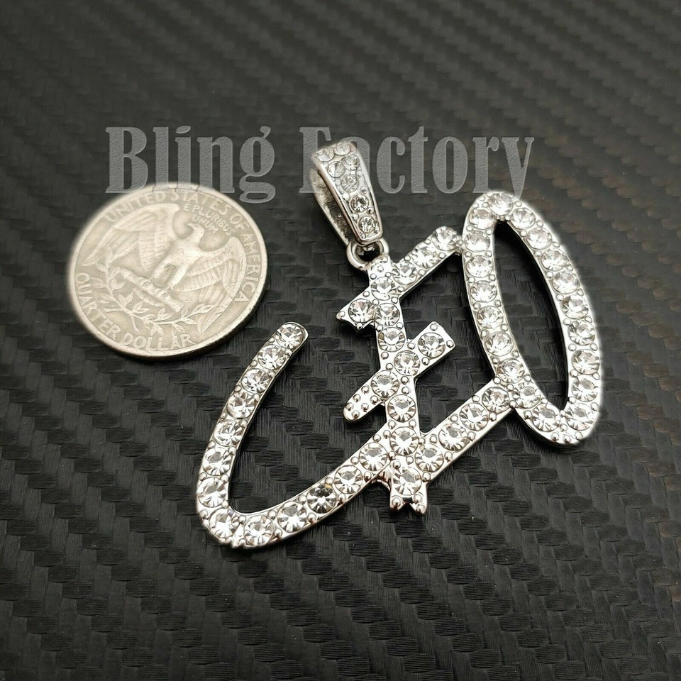 ICED HIP HOP SILVER PT CEO PENDANT & 11mm 18" 20" CUBAN CHOKER CHAIN ...