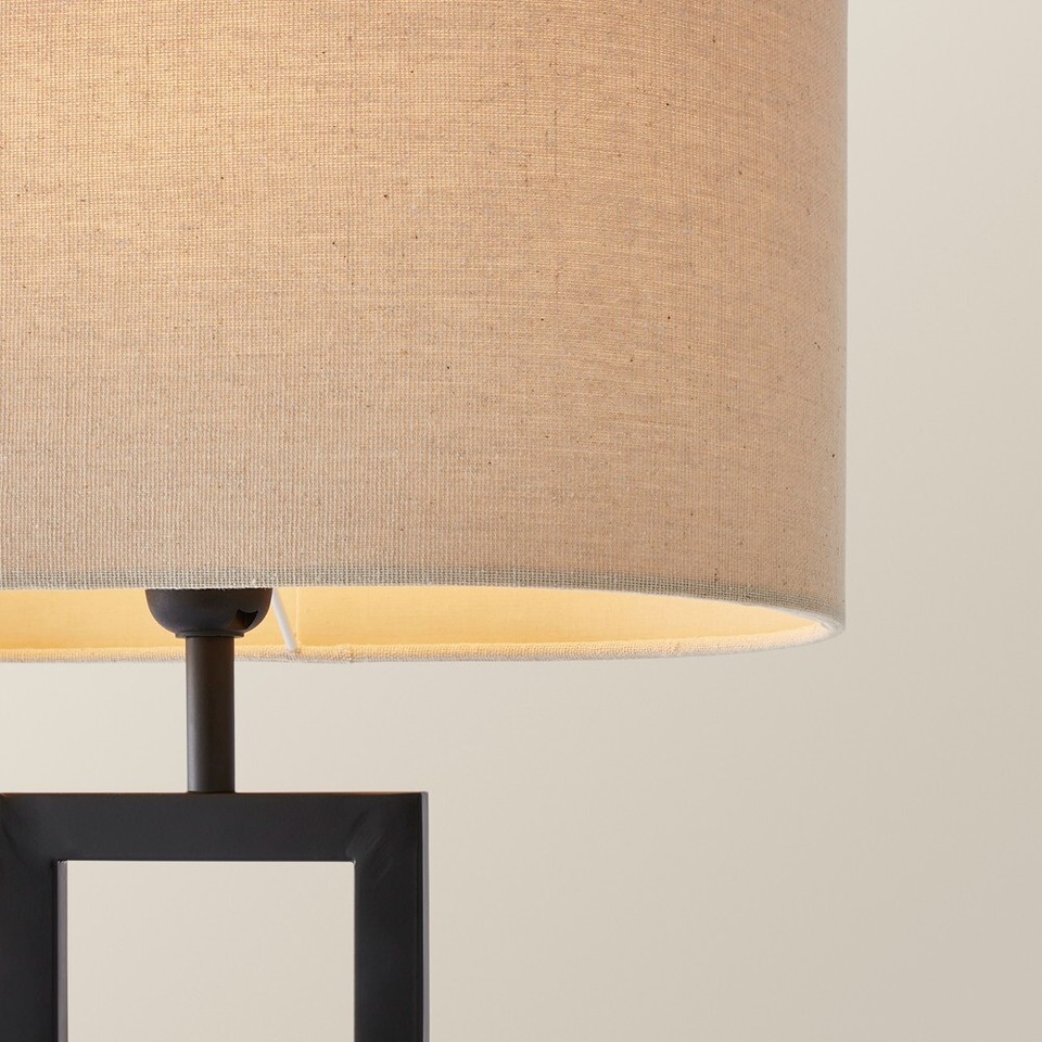 Metal Industrial Tall Table Lamp Base Living Room Light Oval Fabric ...