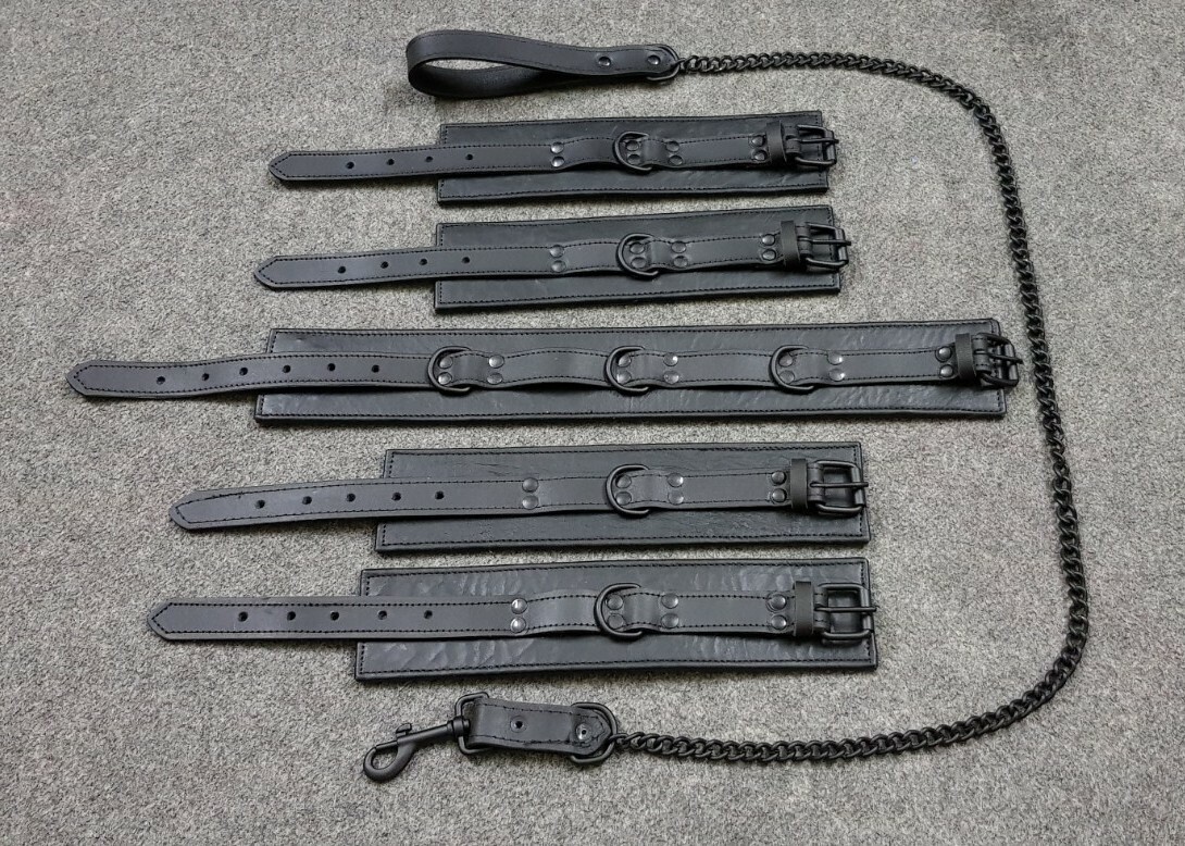 6 Piece Restraints Set Top Grain Soft Leather Wrist & Ankle Cuffs ...
