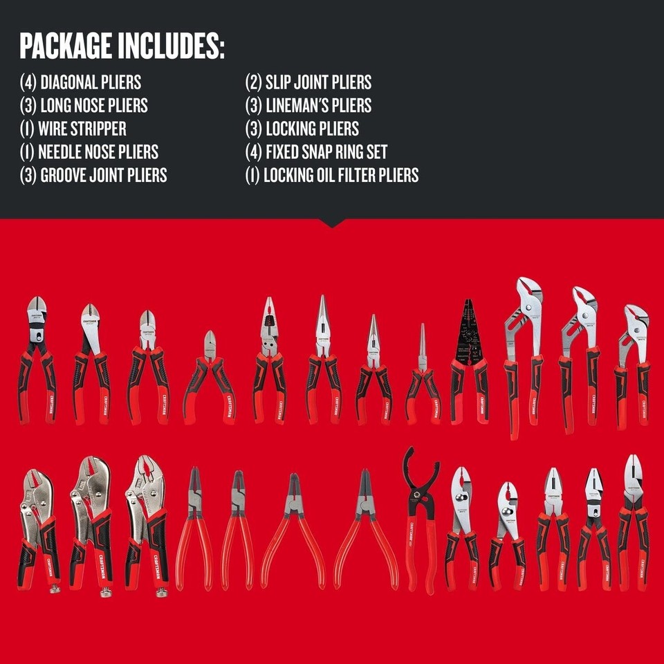 CRAFTSMAN Plier Set, 25 Pieces, Durable and Versatile Pliers, Stainless ...