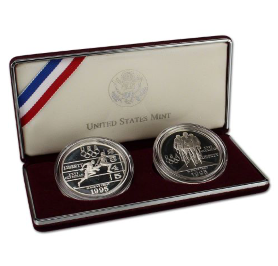 US Olympic Two-Coin 1995 Silver Proof Set 90% Silver Uncirculated $1 ...