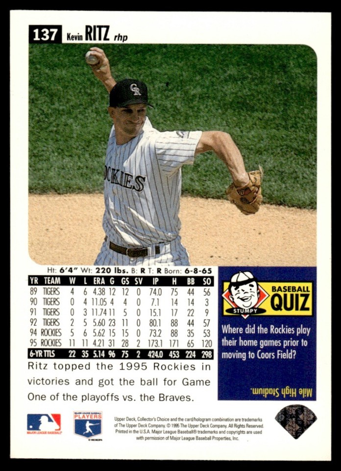 1996 Collector's Choice #137 Kevin Ritz Colorado Rockies | eBay
