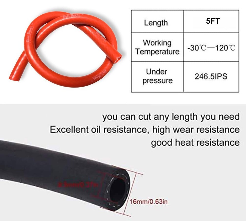 5FT 3/8" ID 3-PLY Performance RED Silicone Hose 10mm Radiator Coolant ...