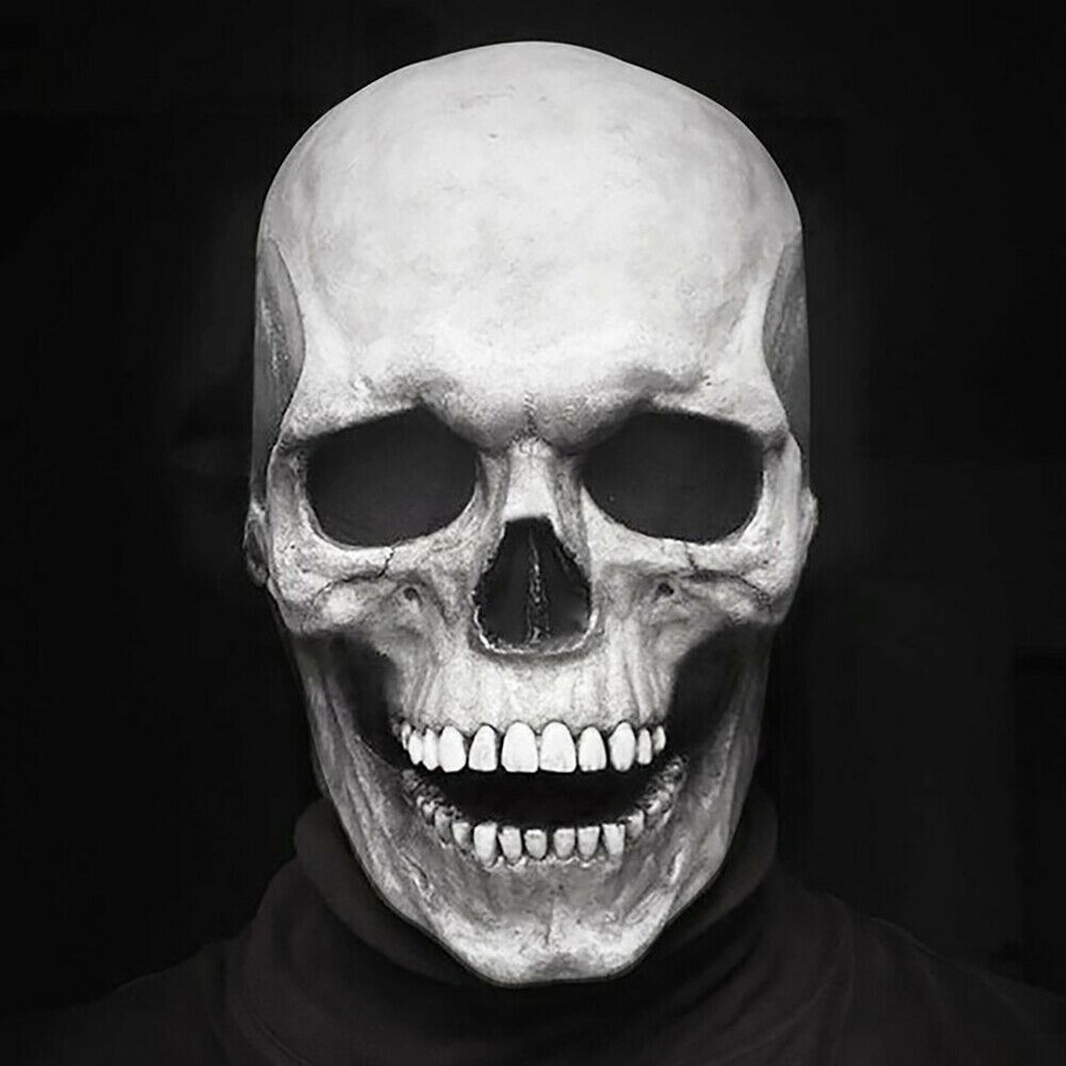 Realistic Movable Halloween Full Head Skull Mask Helmet with Jaw Horror ...