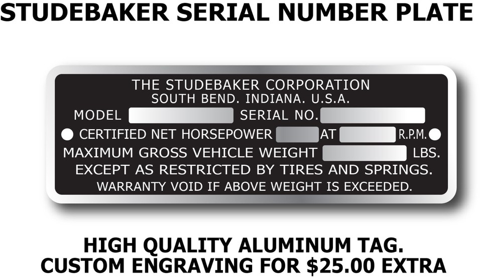 STUDEBAKER MODEL SERIAL NUMBER DATA PLATE ID TAG 1946 1947 1948 1949 | eBay
