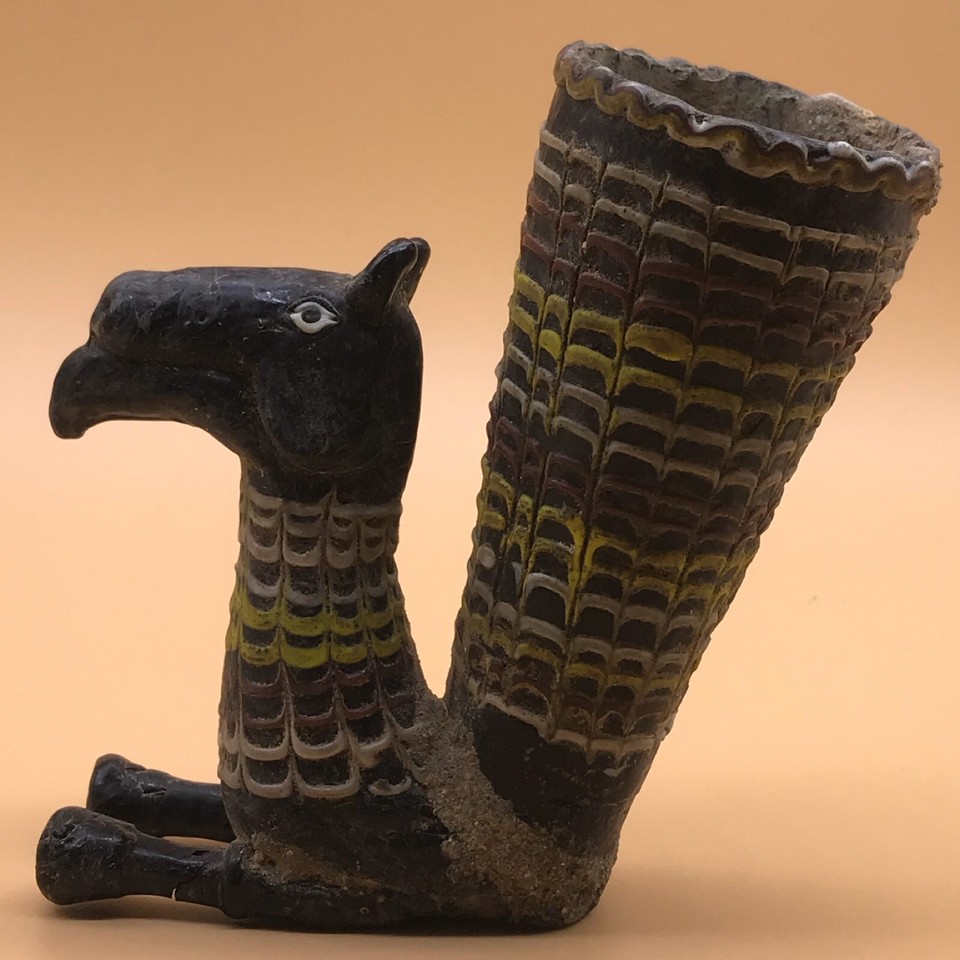 ANCIENT PHOENICIAN SANDCORE FORMED MOSAIC GLASS COMEL RHYTON VESSEL | eBay