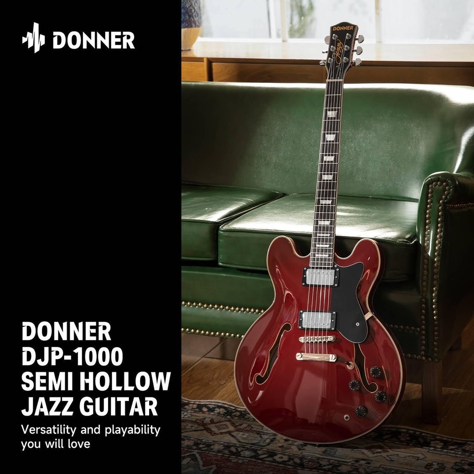 Donner Semi-Hollow Electric Guitar Jazz Guitar H-H Pickup Coil ...