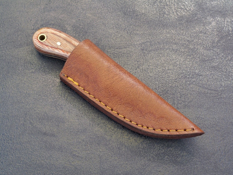 6” Mini Fixed Blade Knife Full Tang Wood Handle Custom Leather Sheath ...