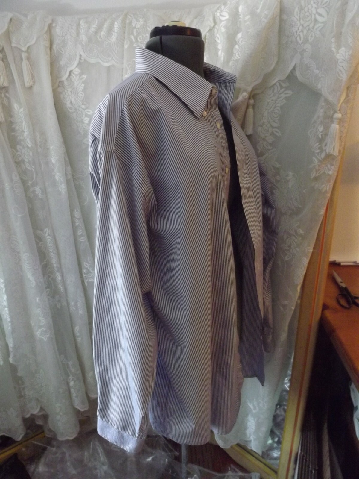 CROFT & BARROW MENS DRESS SHIRT 18 1/2 36 BLUE WHITE PINPOINT STRIPES ...